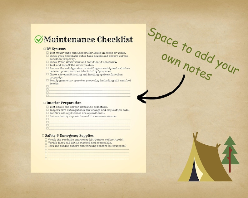 RV Maintenance Checklist Printable | RV Repair Log and Service Tracker ...