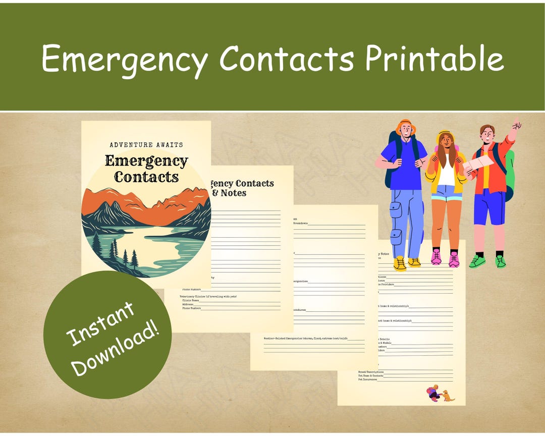 Emergency Contact List Printable | Camping Safety Sheet | RV Travel ...