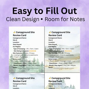 Printable Campground Review Cards – RV Camping Log | Track Campsite ...