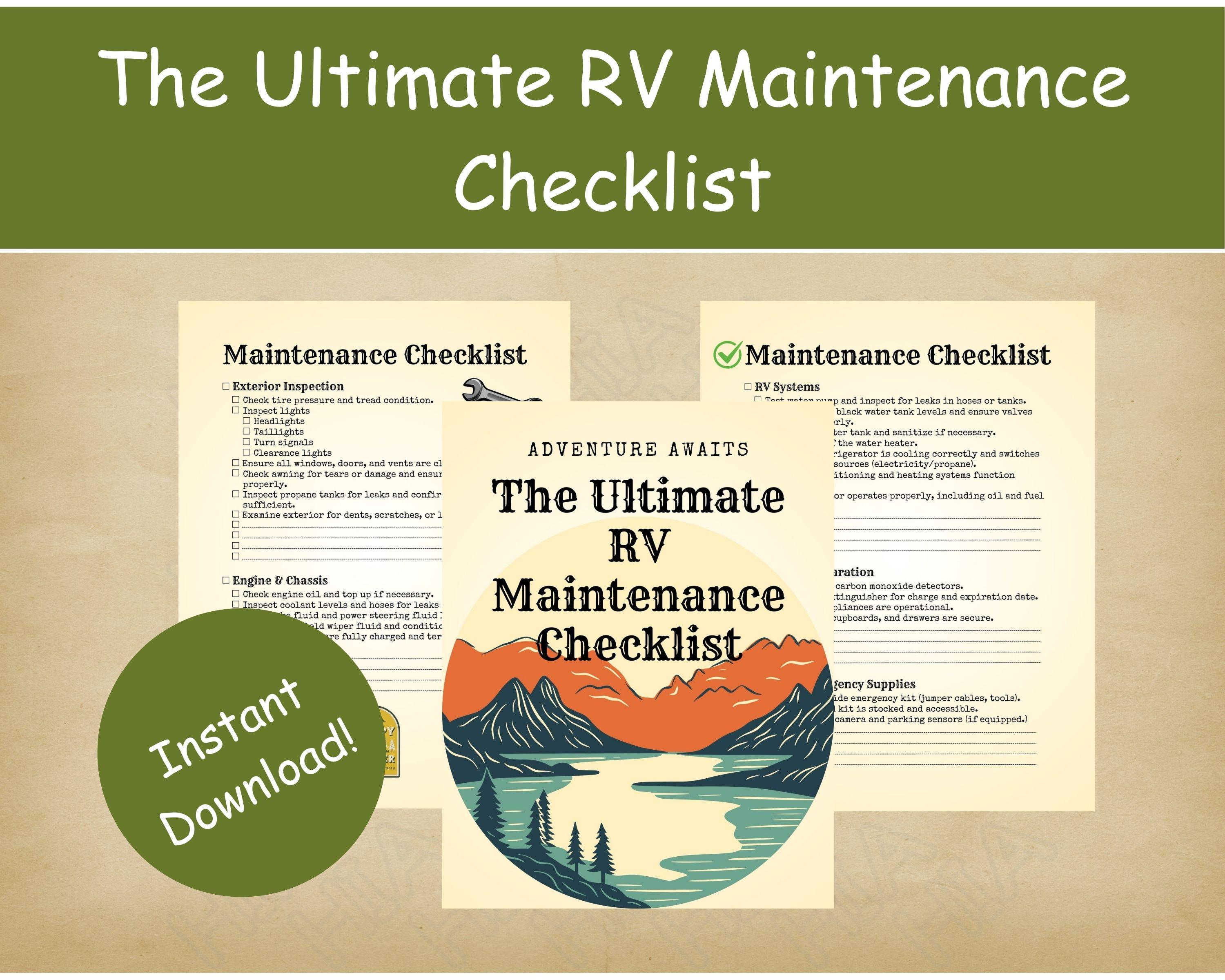RV Maintenance Checklist Printable | RV Repair Log and Service Tracker ...