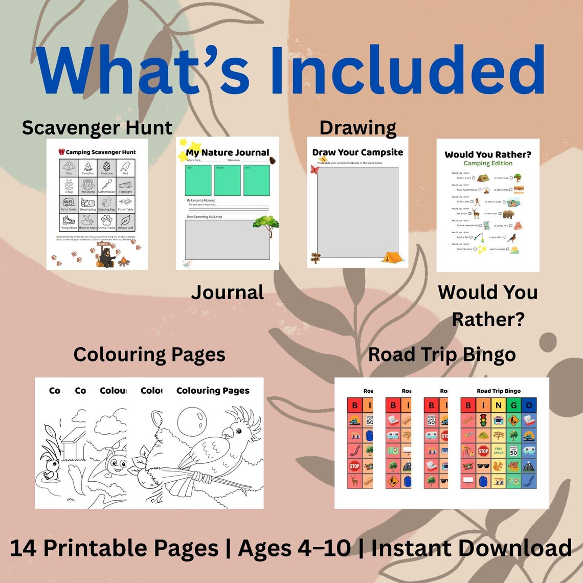 Kids Camping Activity Pack – Printable Road Trip Games, Bingo ...