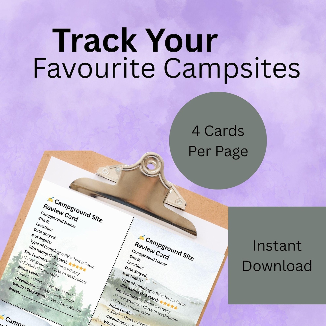 Printable Campground Review Cards – RV Camping Log | Track Campsite ...