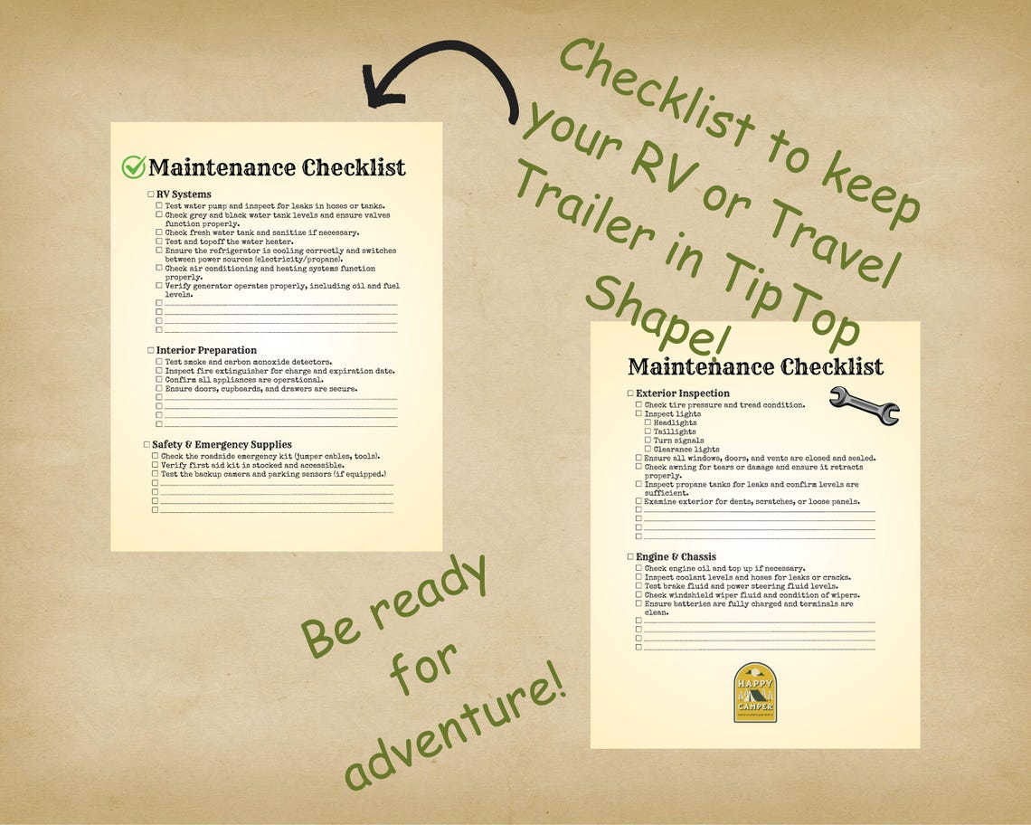 RV Maintenance Checklist Printable | RV Repair Log and Service Tracker ...