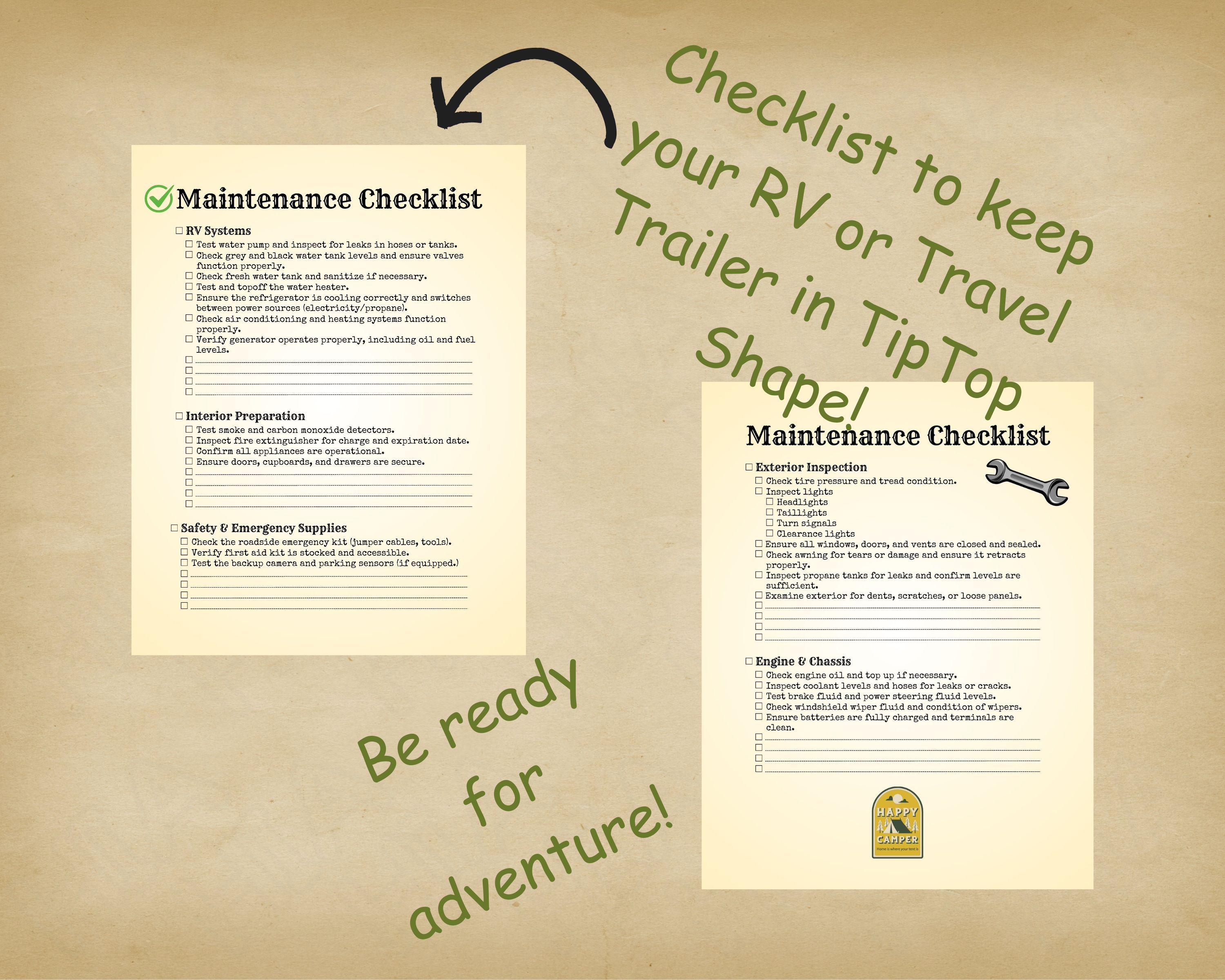 RV Maintenance Checklist Printable | RV Repair Log and Service Tracker ...