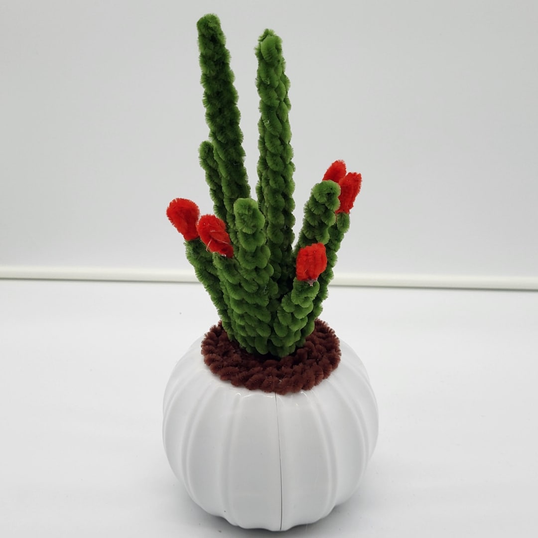 Pipe Cleaner Handmade Cactus With Red Blossoms - Etsy