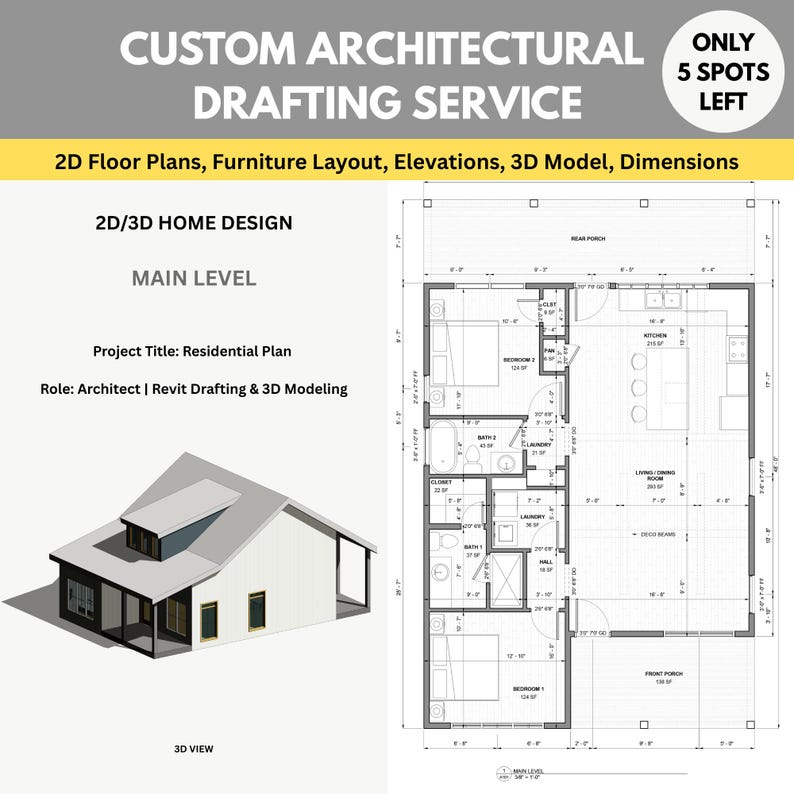 Custom Home Plan & 3D Model Design: Residential Floor Plans - Etsy