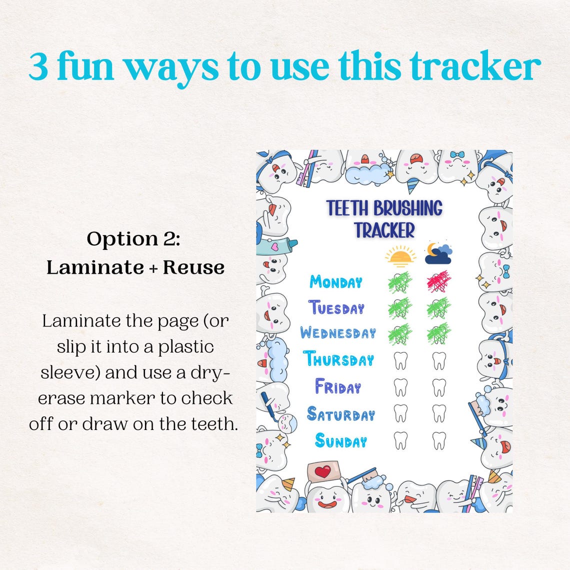 Teeth Brushing Tracker for Kids Printable Weekly Reward Chart Toddler ...