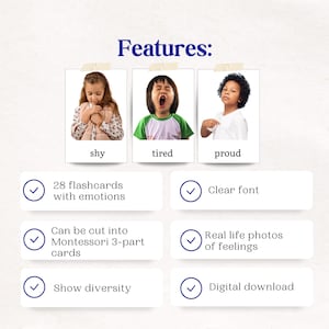 Emotion Flashcards for Kids 28 Real Photos Montessori 3 Part Cards ...