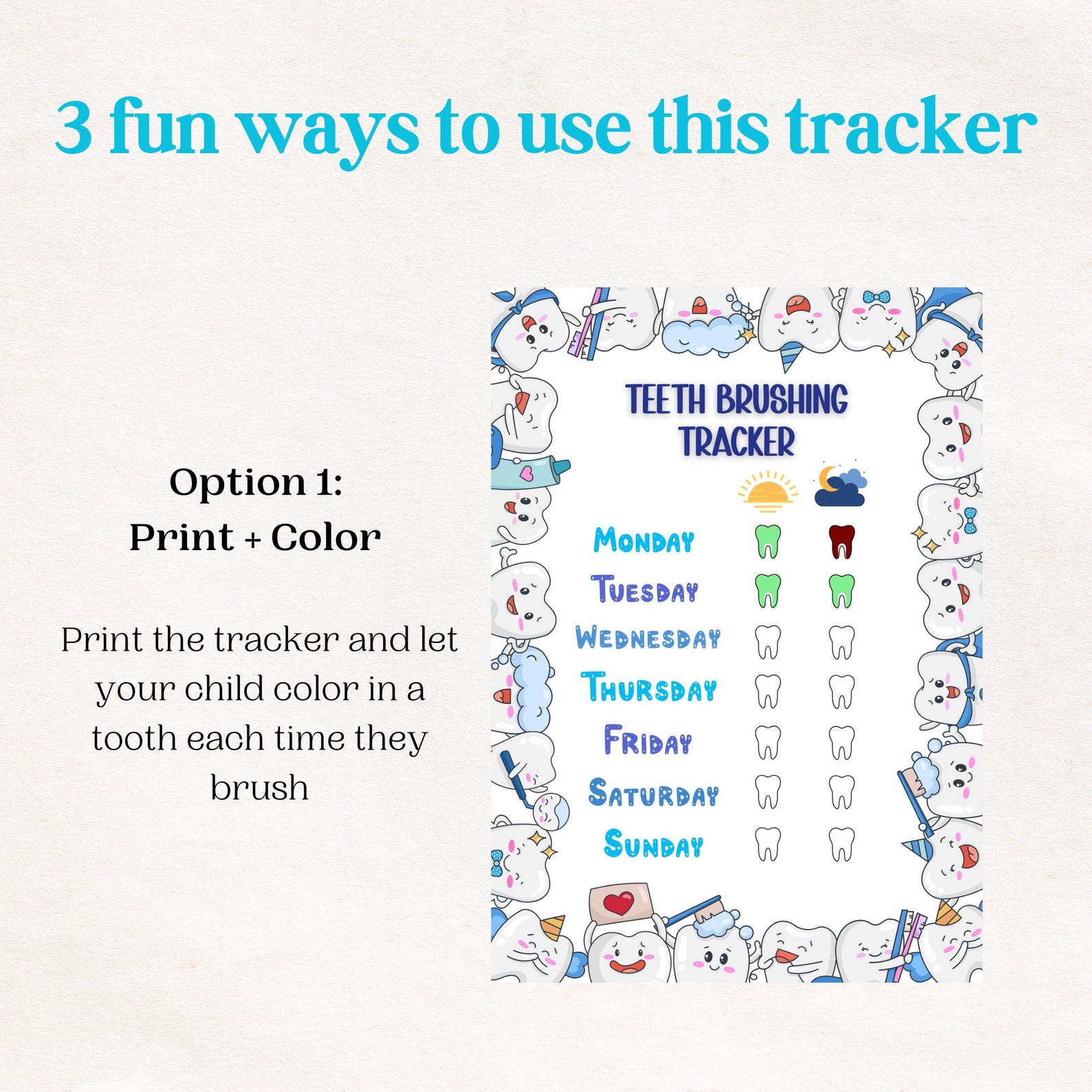 Teeth Brushing Tracker for Kids Printable Weekly Reward Chart Toddler ...