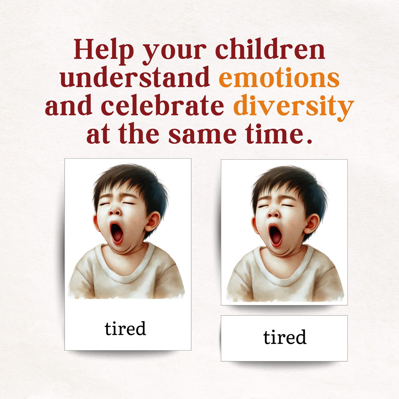 Emotion Picture Flashcards for Kids 28 Watercolor Montessori 3 Part ...