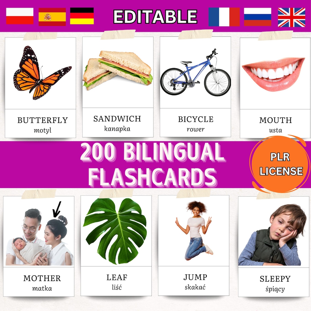 PLR Bilingual Flashcards Template Editable in Canva 200 Nomenclature ...