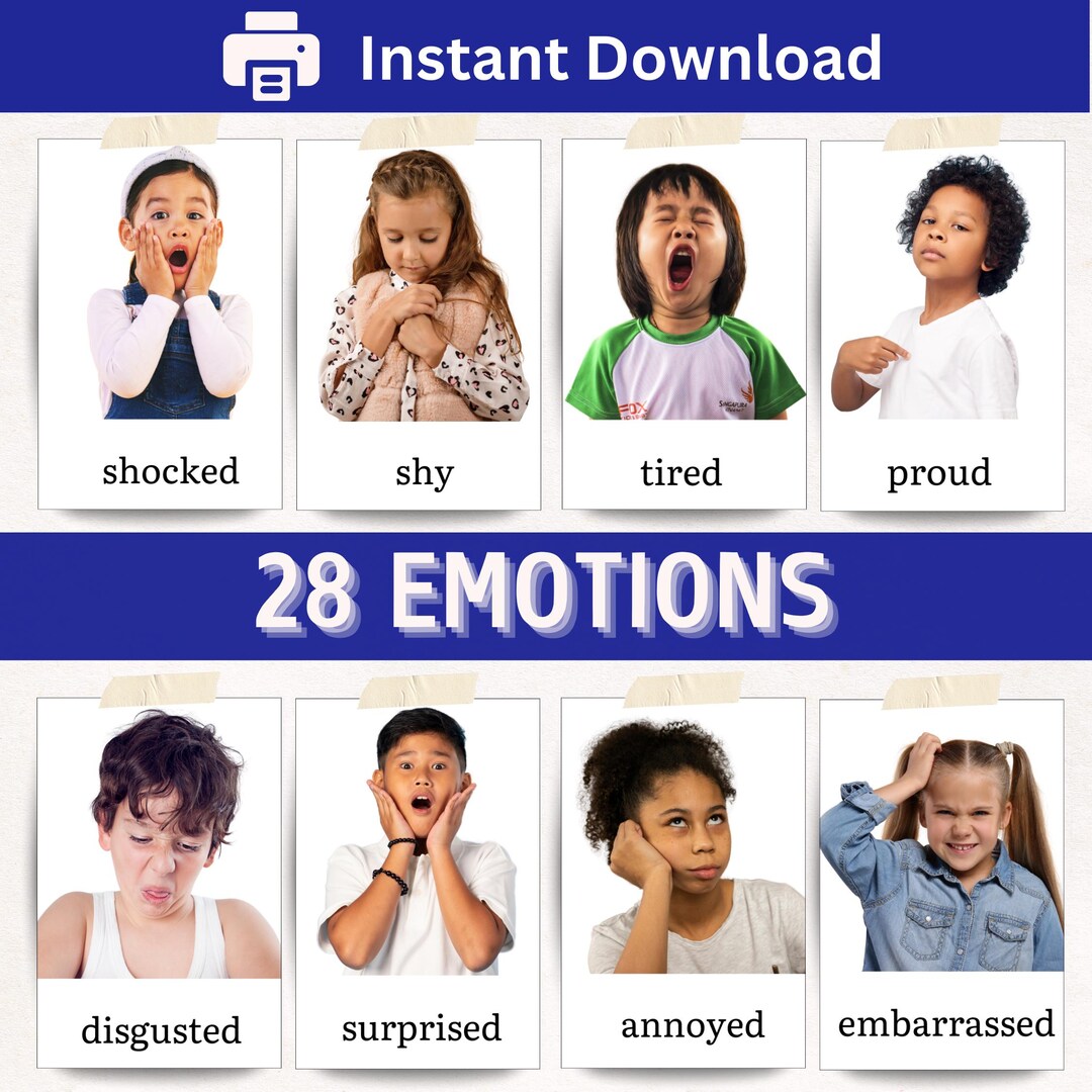 Emotion Flashcards for Kids 28 Real Photos Montessori 3 Part Cards ...