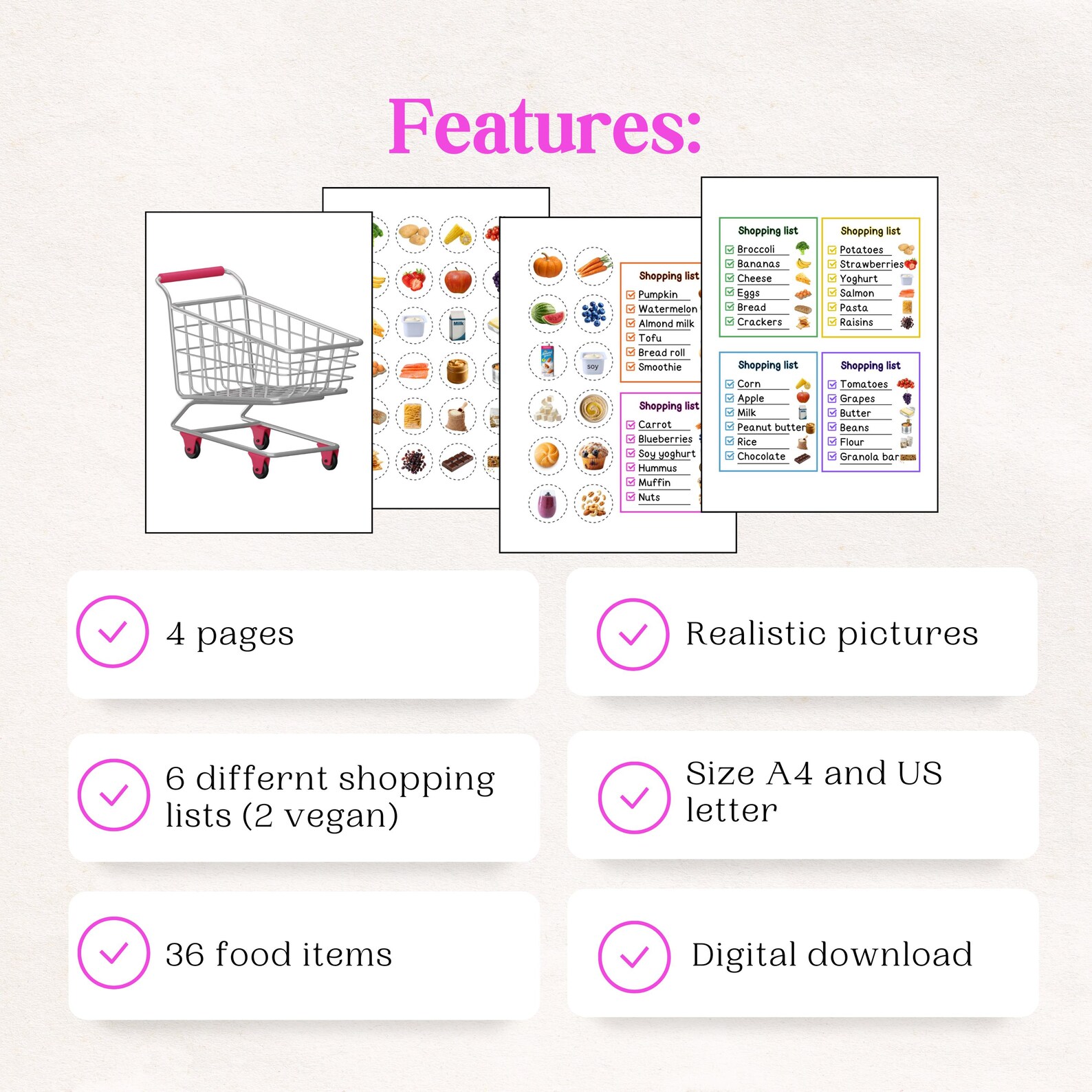 Montessori Grocery Shopping List Game Printable Supermarket Pretend ...