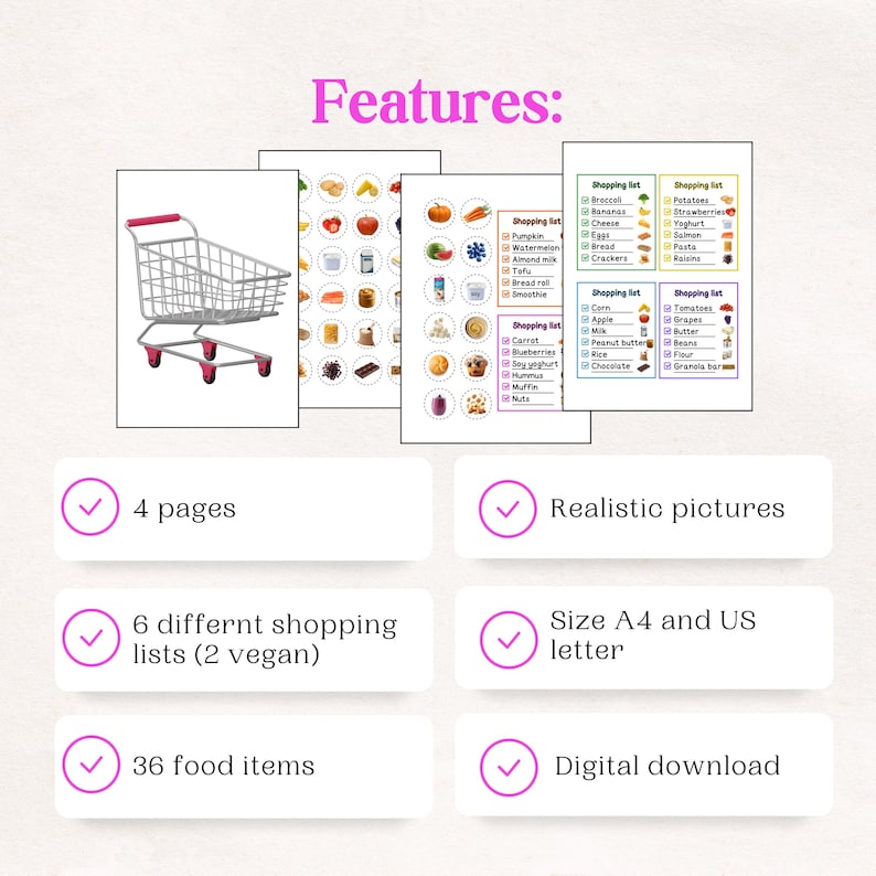 Montessori Grocery Shopping List Game Printable Supermarket Pretend ...