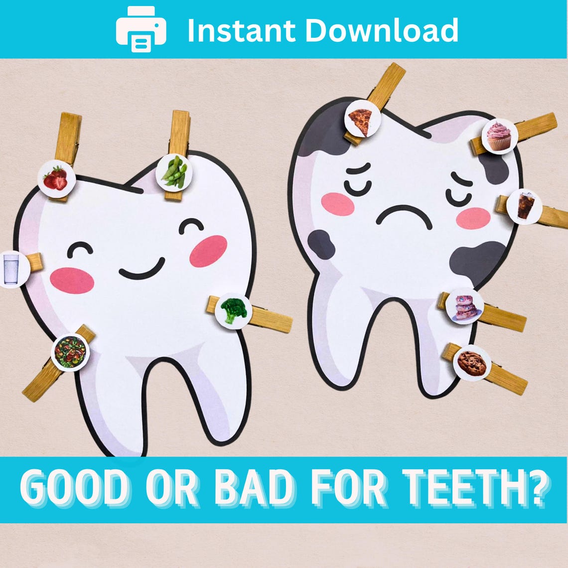 Dental Health Preschool Printable Activity for Kids, Teeth Brushing ...