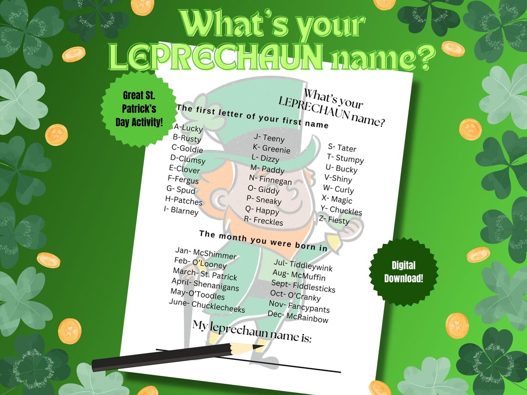 Leprechaun Name Worksheet, What's Your Leprechaun Name, St. Patrick's ...