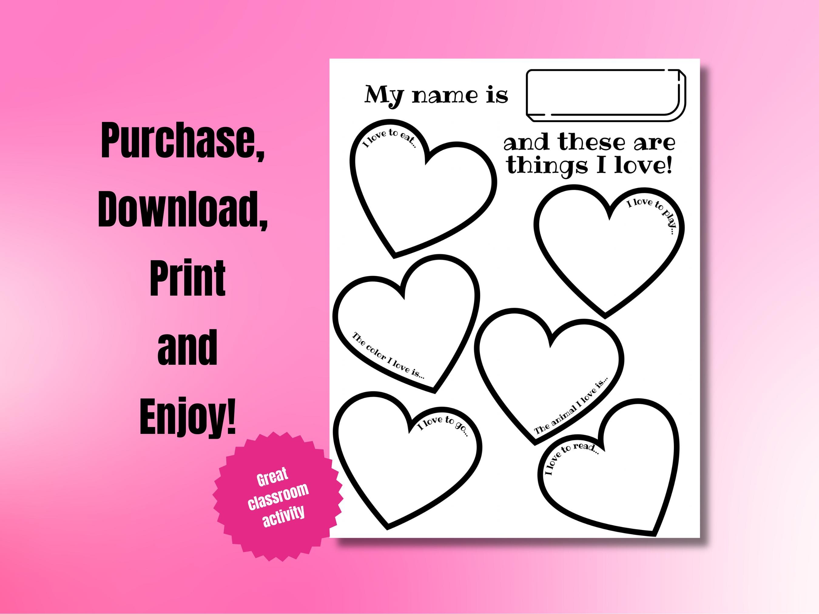 Things I Love Worksheet, Valentines Day Worksheet, Valentines Day ...