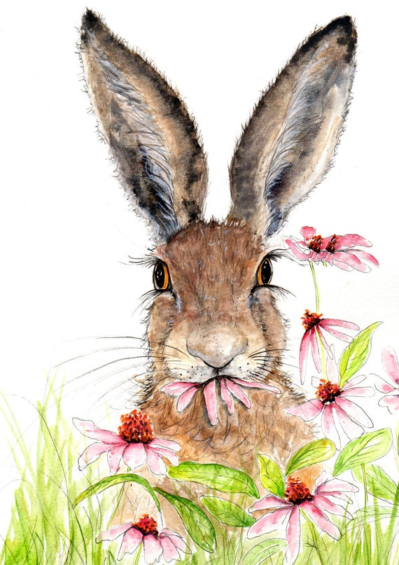 print Watercolor Art A4 print in a 14x11 mount hares,animal,art ...