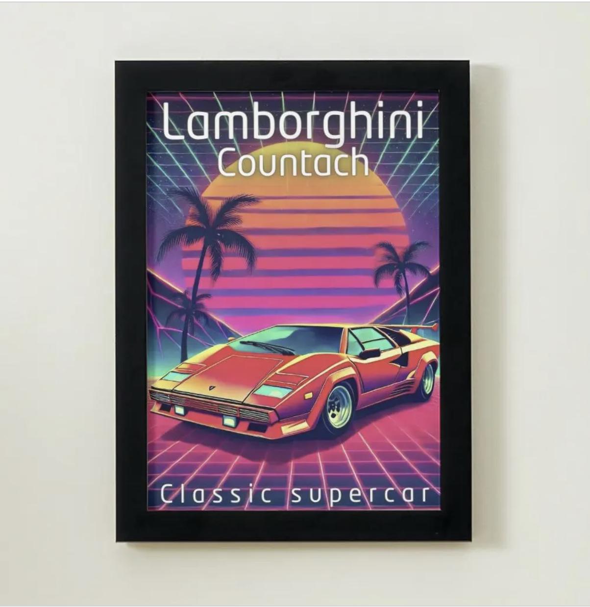 5 Classic Car Posters: Lamborghini, Porsche 911, Ford Mustang, Ferrari ...