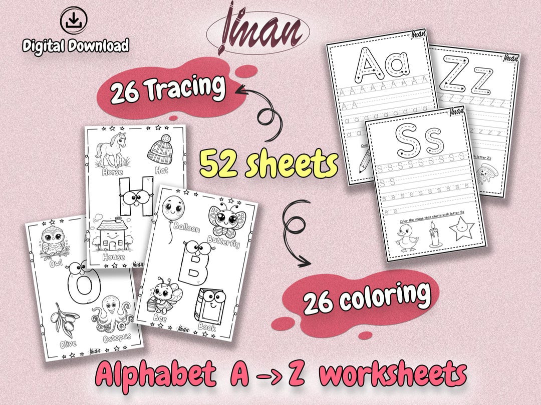 Alphabet Tracing & Coloring Worksheets A-Z – 52 Printable Pages ...