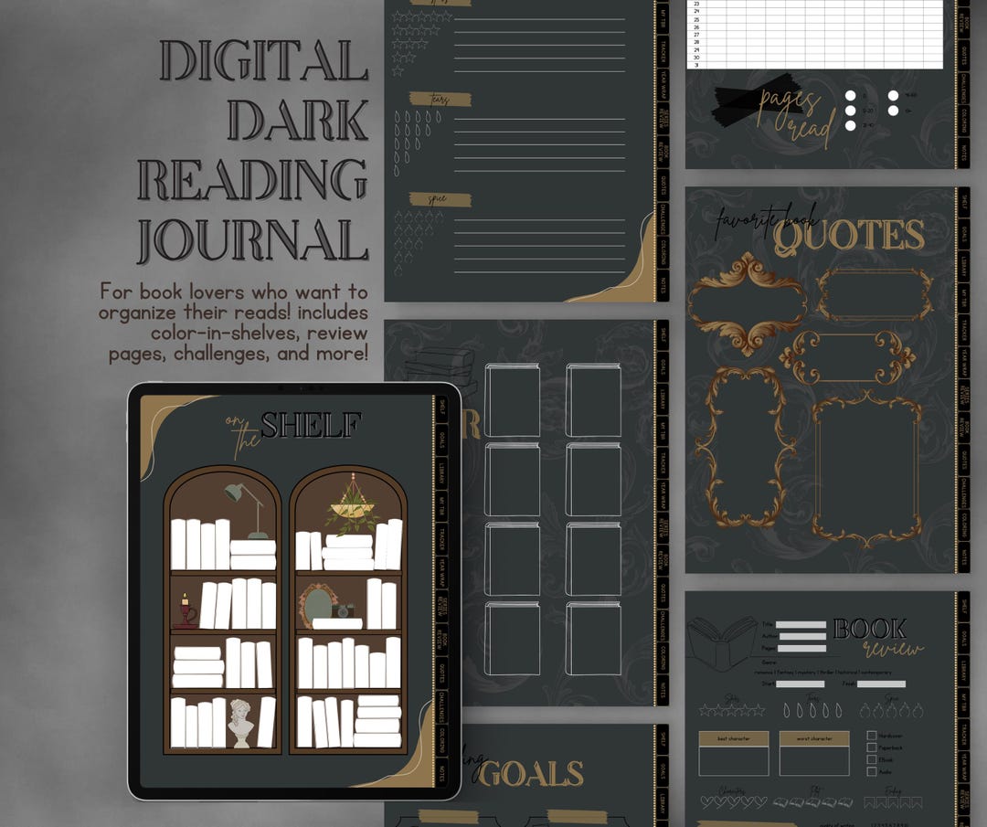 Digital Dark Reading Journal for Book Lovers - Etsy