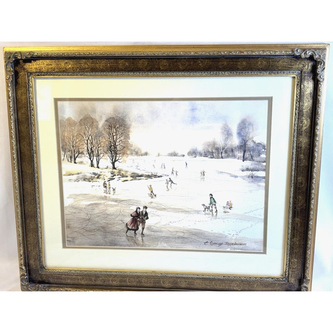 WINTER Snow Couple Mantle Painting E.sprogoe-topelmann Artist Painting ...