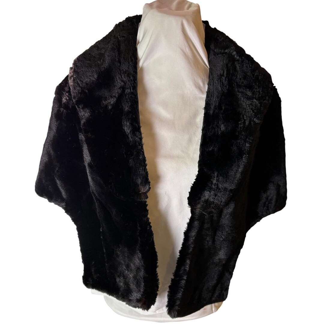 Designer Vintage Yudofsky Furriers Black Faux Fur Cape Stole Shawl One ...