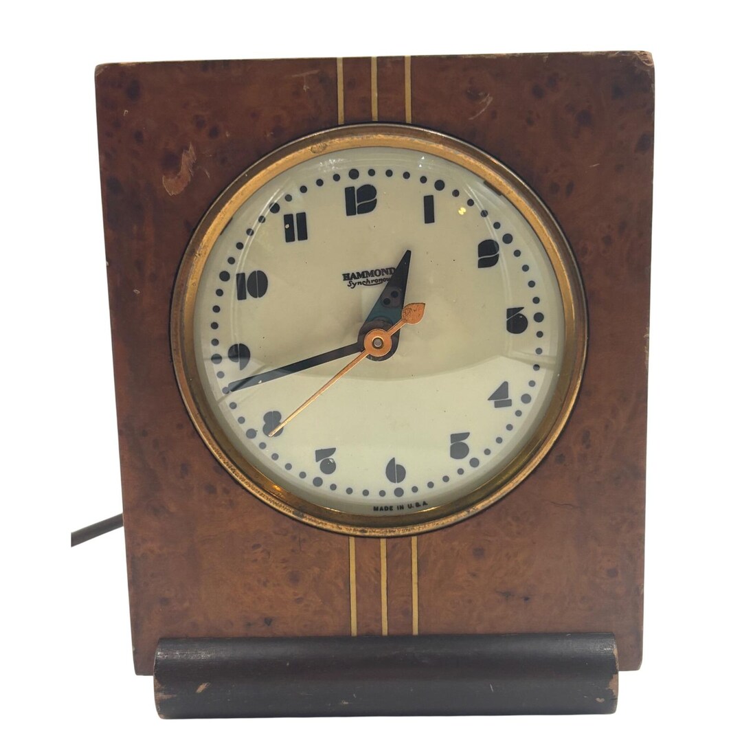 Vintage Hammond Aurora Synchronous Electric Alarm Clock Wood Case Art ...