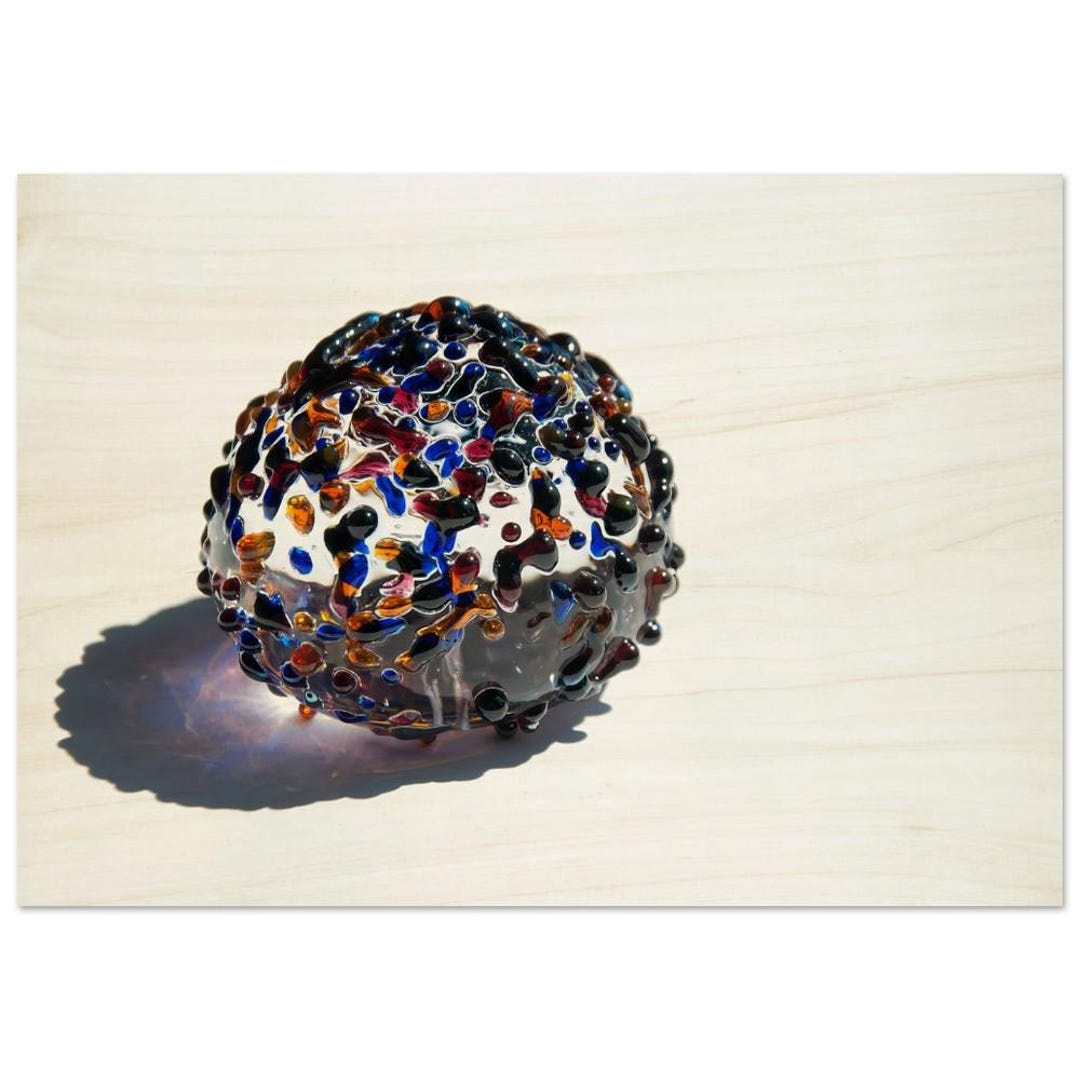 Colorful Glass Paperweight Wood Print - Rustic Handcrafted Home Decor ...