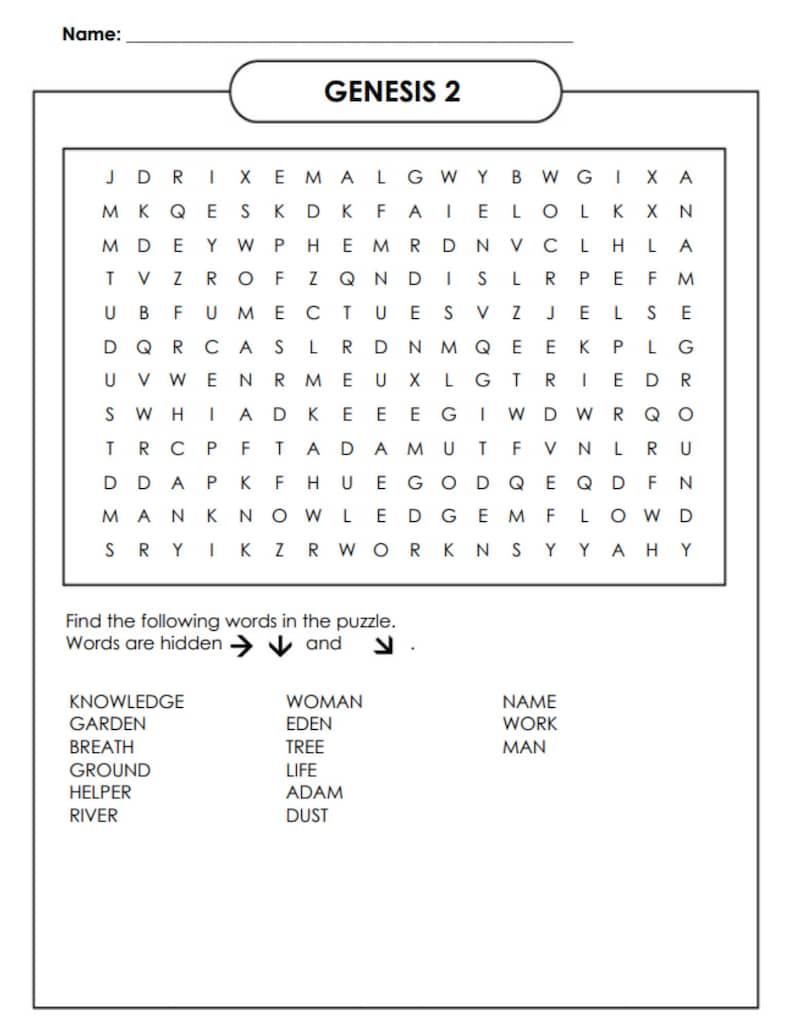 Genesis 1-11 Word Search - Etsy