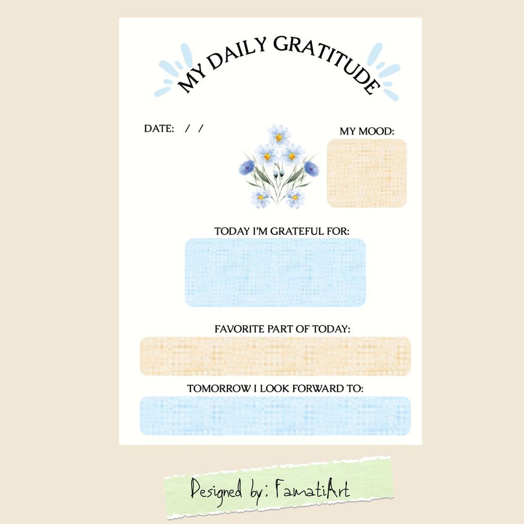Daily Gratitude Journal | Printable Self Care Worksheet | Mindfulness ...