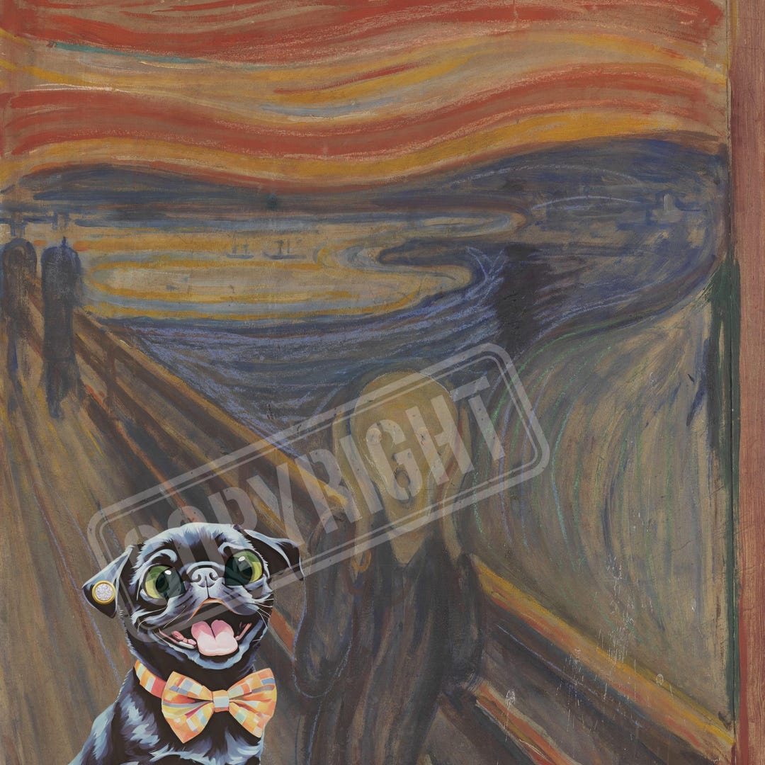 Edvard Munch the Scream, Dog Print, Black Pug Dog Art Print, Funny Gift ...