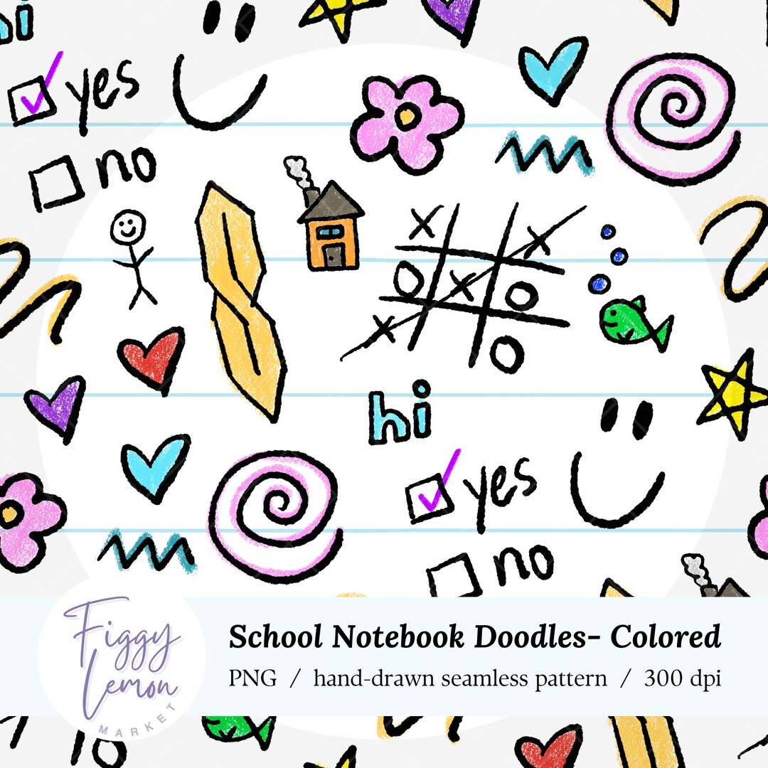 Colorful School Notebook Doodles Hand Drawn Seamless Pattern 300 DPI ...