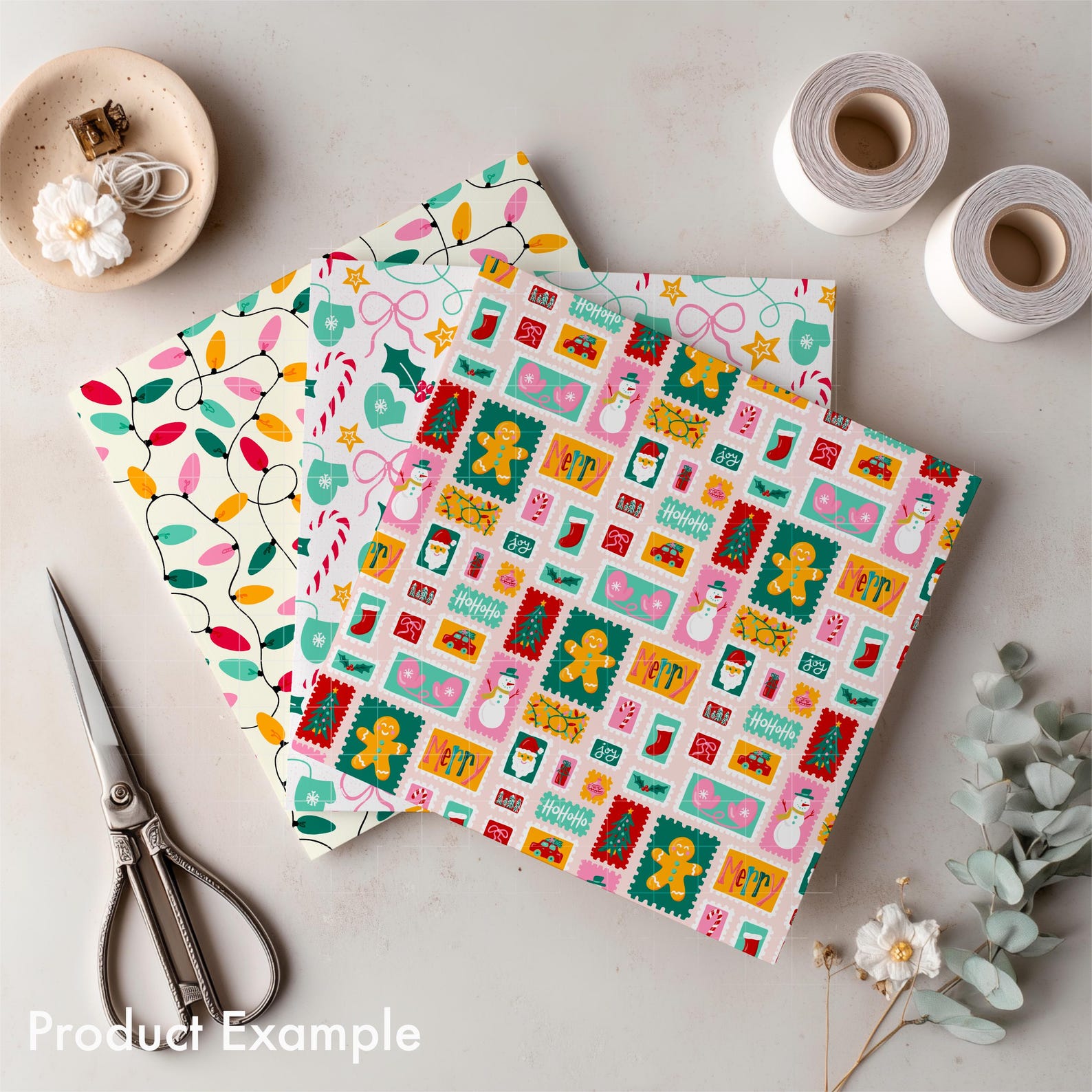Preppy Christmas String Lights Hand Drawn Seamless Pattern 300 DPI PNG ...
