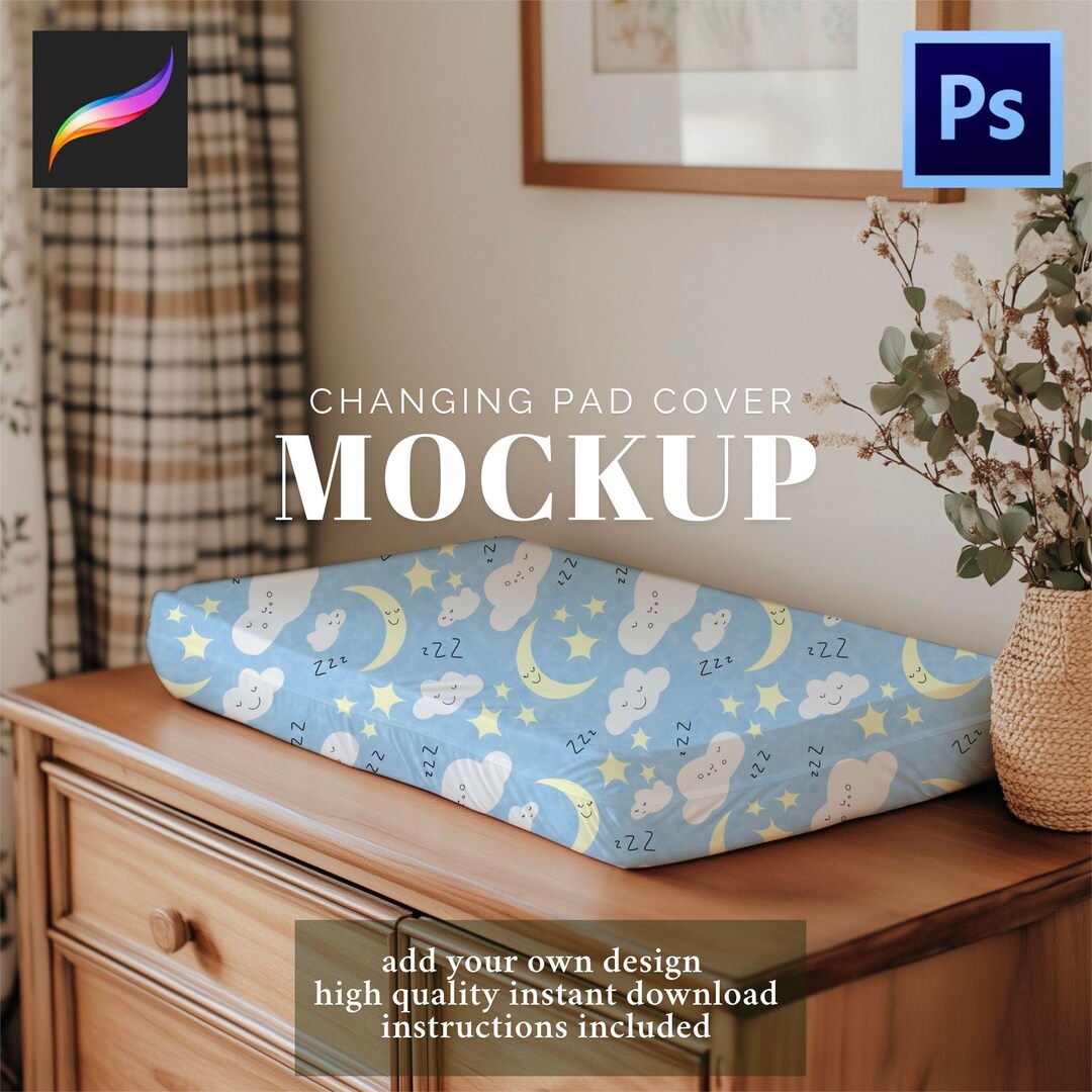 Changing Pad Cover Nursery Mockup Boy Blue Gingham Neutral Aesthetic ...