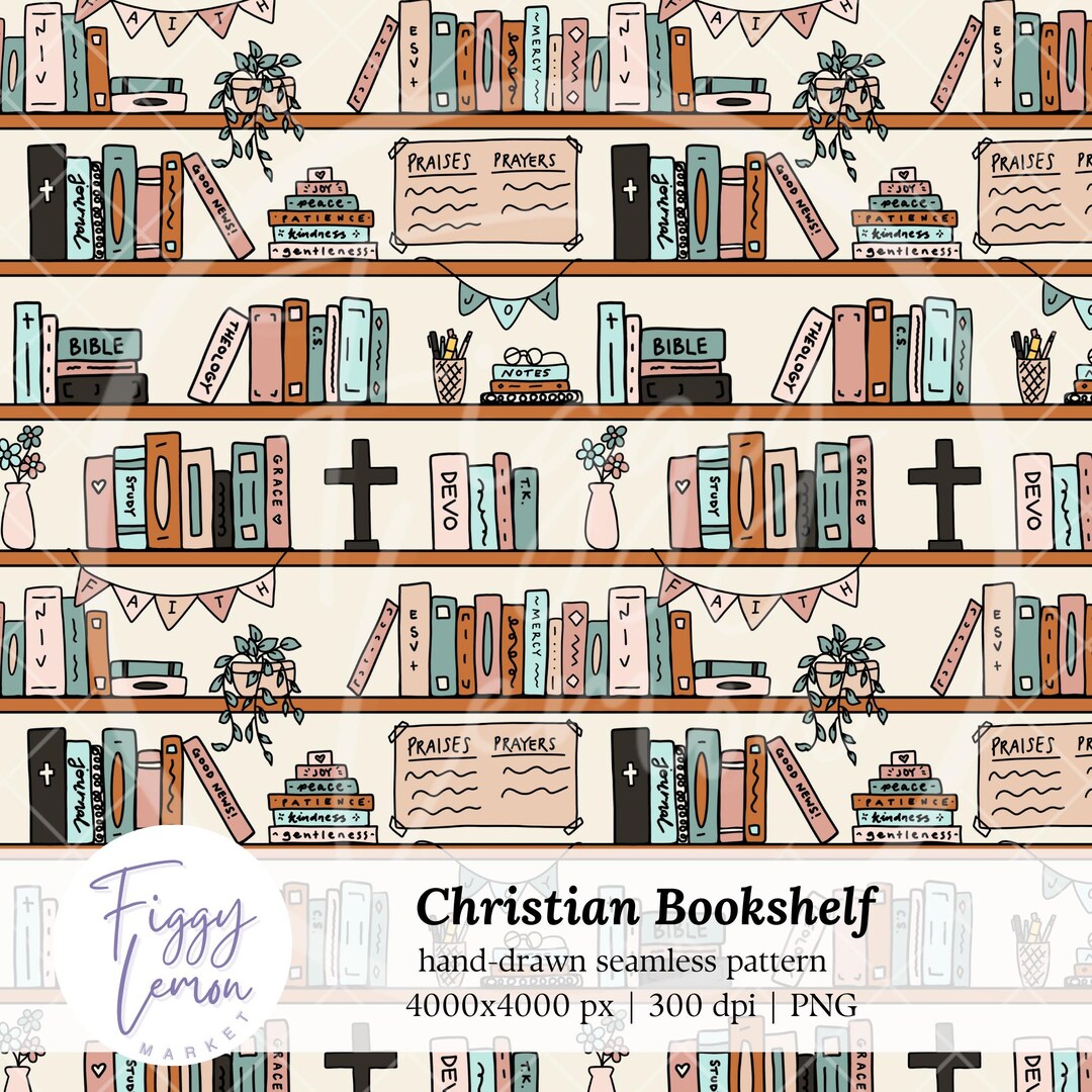 Christian Bookshelf Hand Drawn Seamless Pattern 300 DPI PNG Download ...