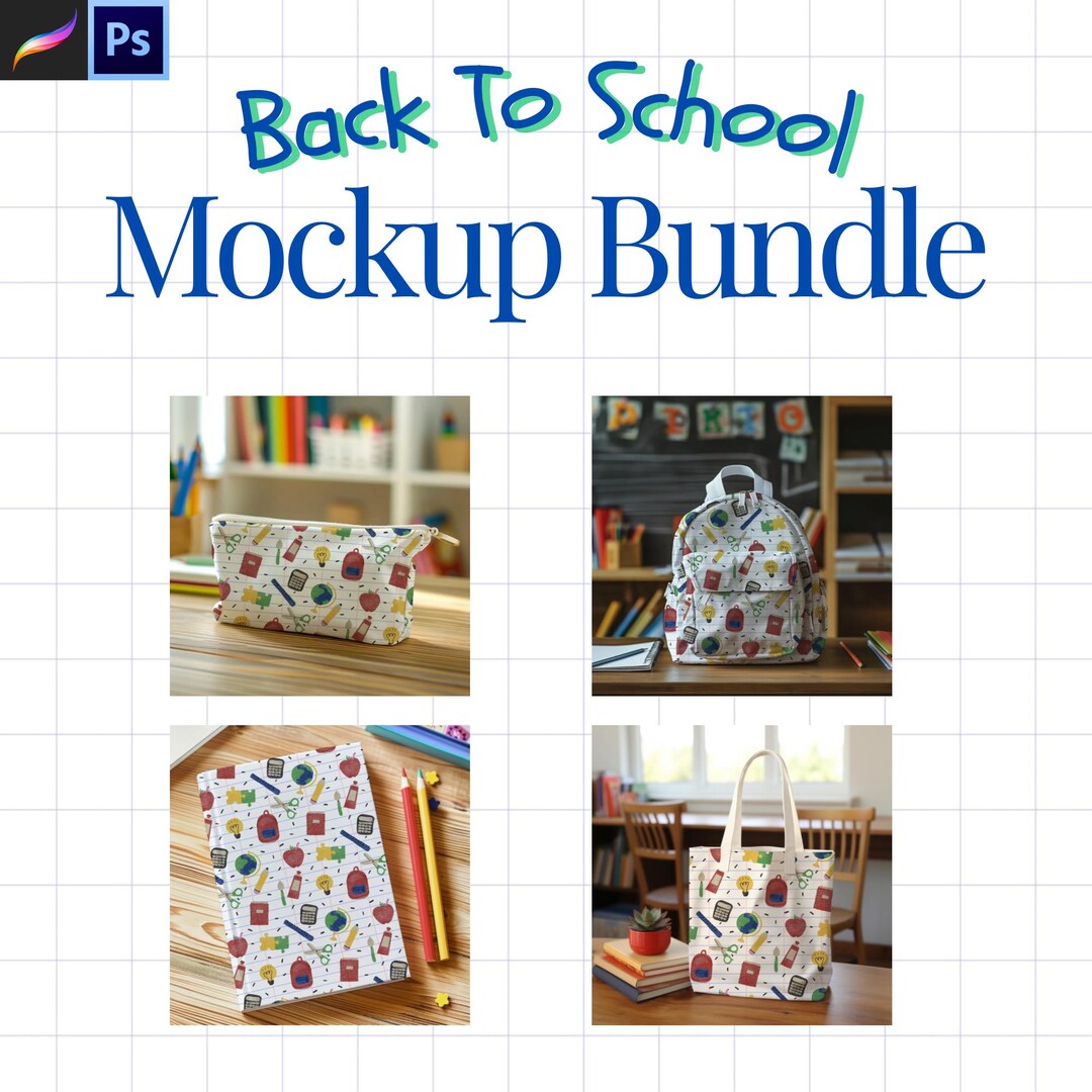 Back to School Products 4 Mockup Bundle for Procreate Photoshop ...