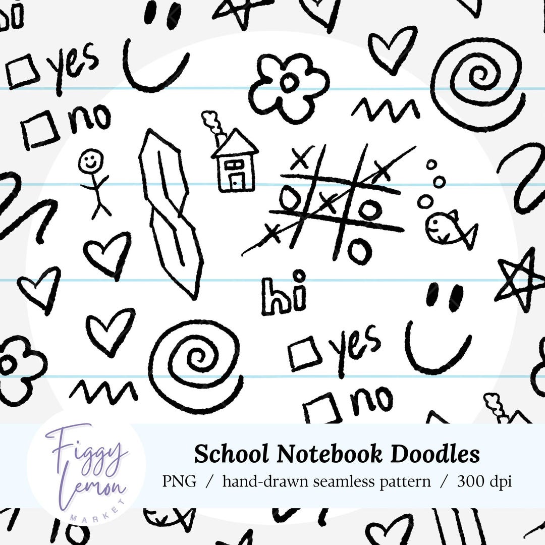 School Notebook Doodles Hand Drawn Seamless Pattern 300 DPI PNG Download for Digital Paper Vinyl ...