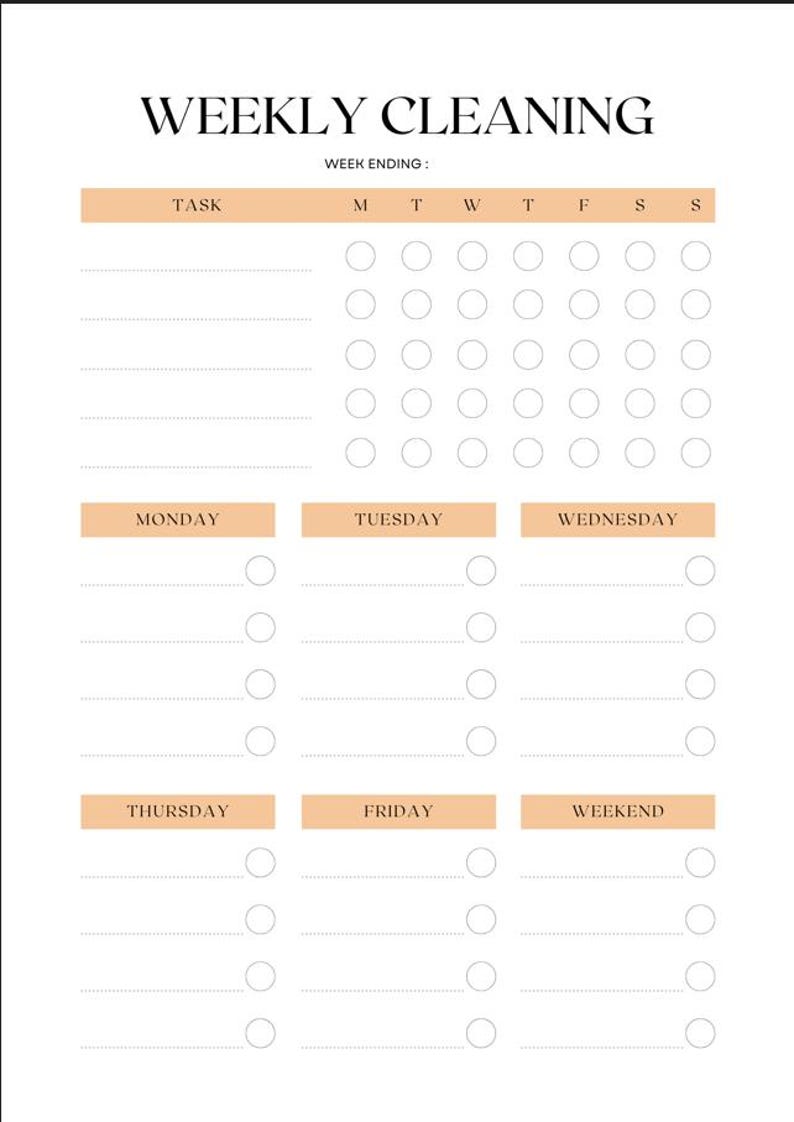 Weekly Cleaning Checklist - Etsy