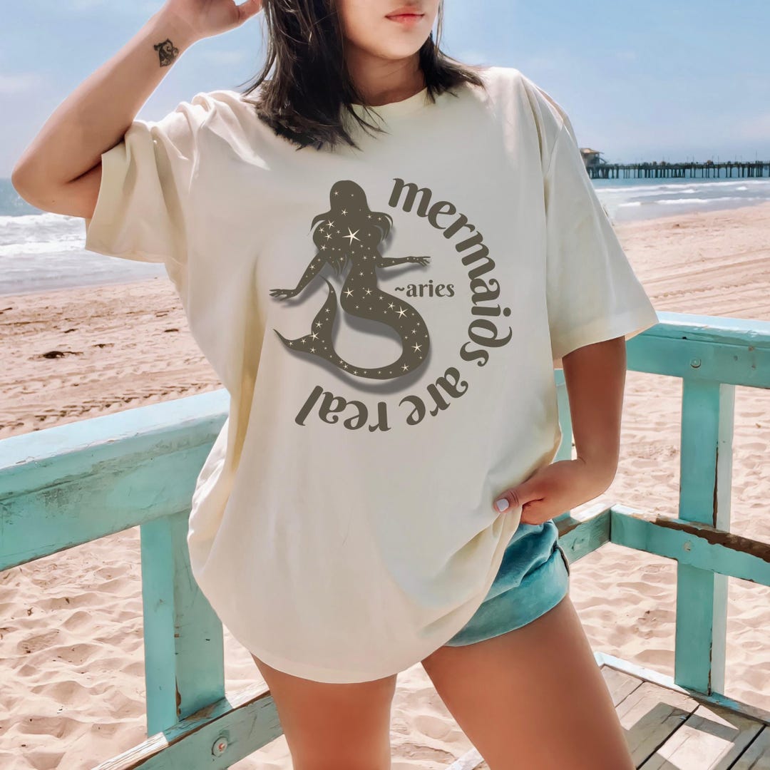 Aries Mermaid T-shirt, Star Mermaid Gift, Zodiac Aries Meme Tee With ...