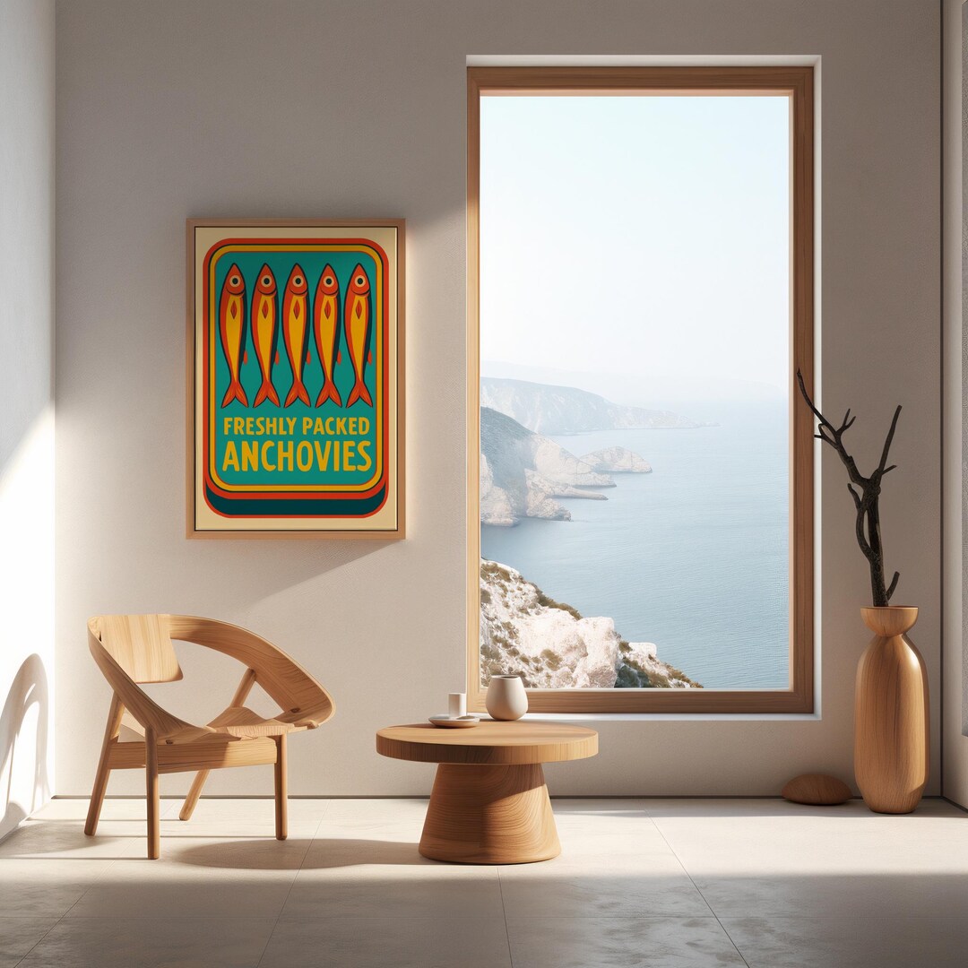 Retro Anchovy Tin Wall Art | Freshly Packed Fish Kitchen Print ...