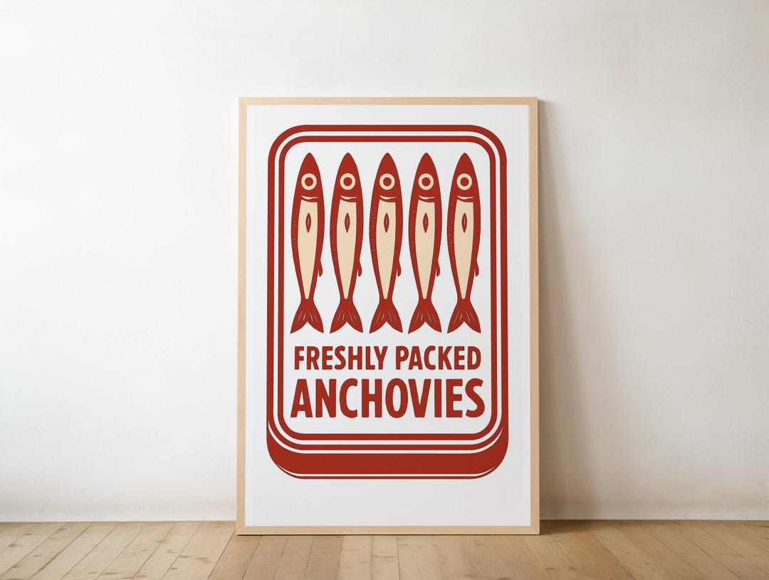 Red Vintage Anchovy Tin Print – Coastal Kitchen Wall Art, Nautical ...