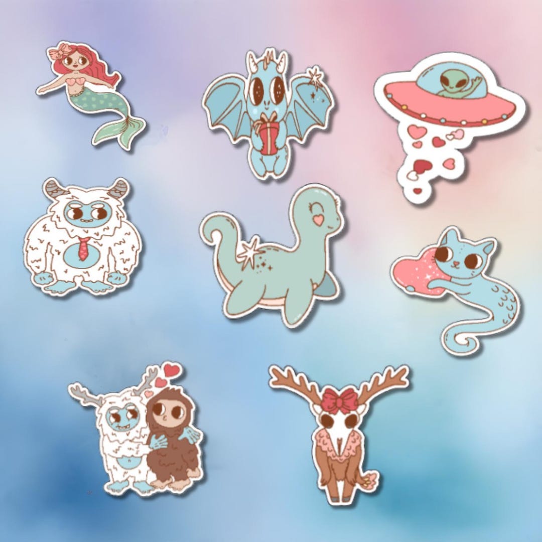 Mythical Creature Romance Decals: Cryptid Valentine Stickers for ...