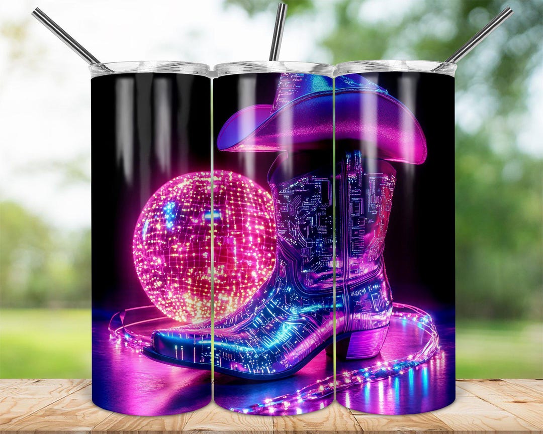 Neon Cowboy Boot PNG, 20 Oz Sublimation Tumbler Wrap, Digital Download ...
