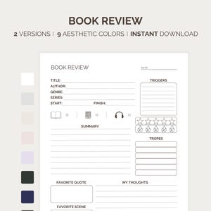 Printable Book Review With Tropes and Triggers, Reading Tracker ...