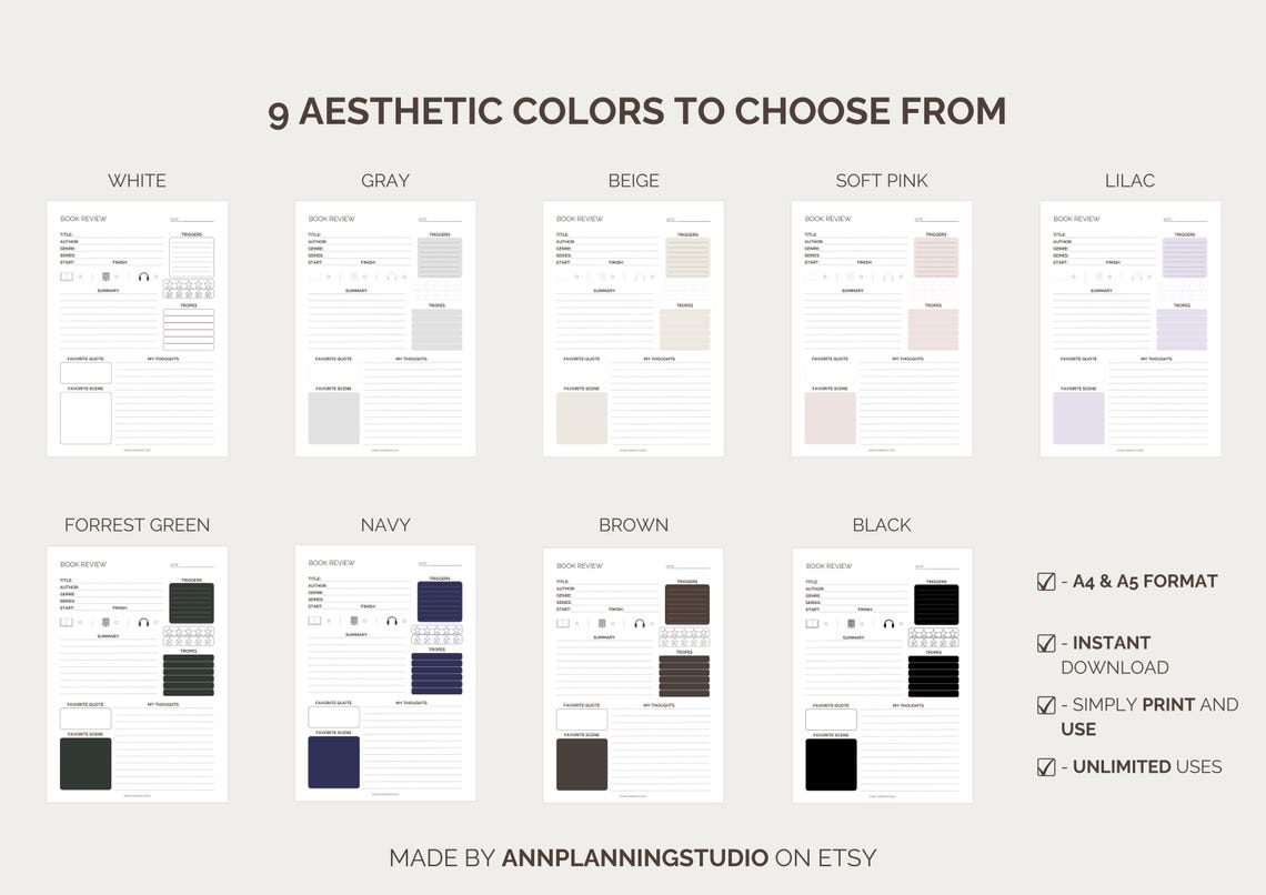 Printable Book Review With Tropes and Triggers, Reading Tracker ...