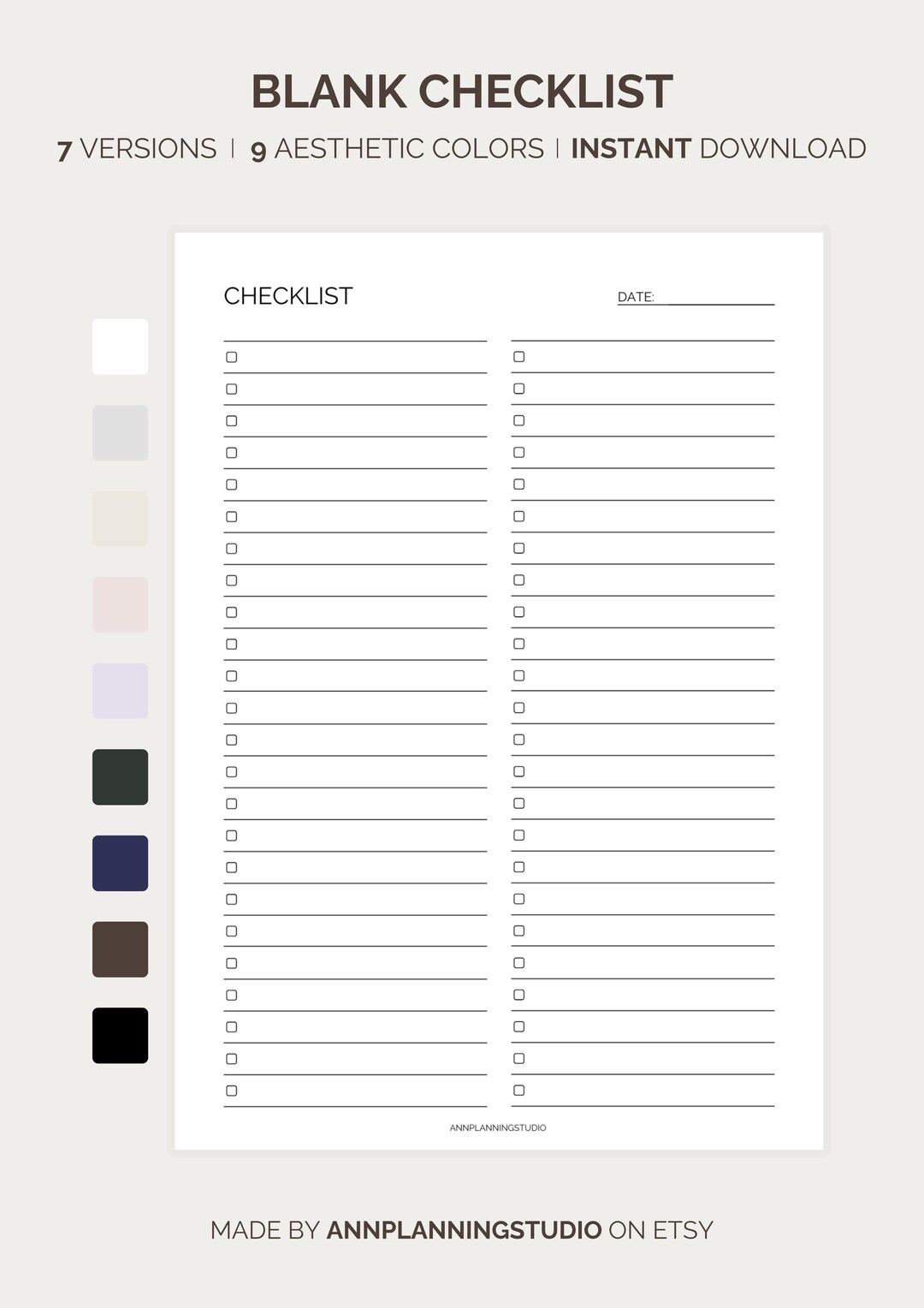 Blank Checklist, Printable, A4 Format, Instant Download, Minimalist ...