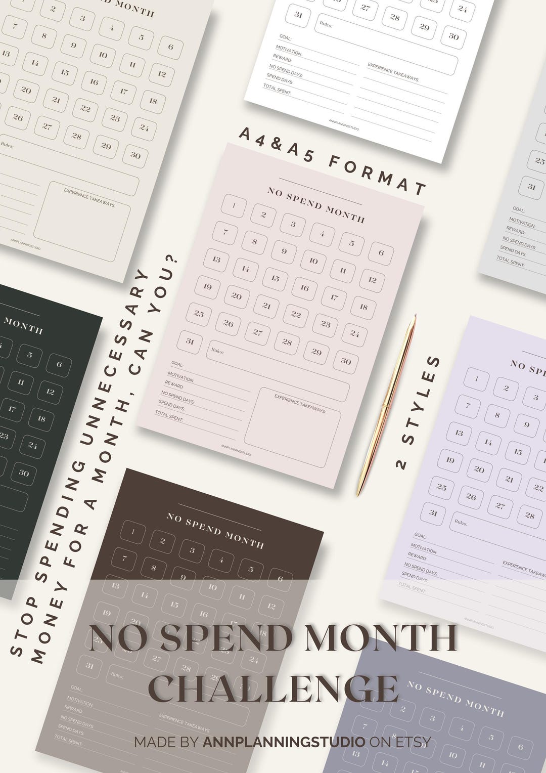 No Spend Month Challenge, Printable Spending PDF, No Spending Challenge ...