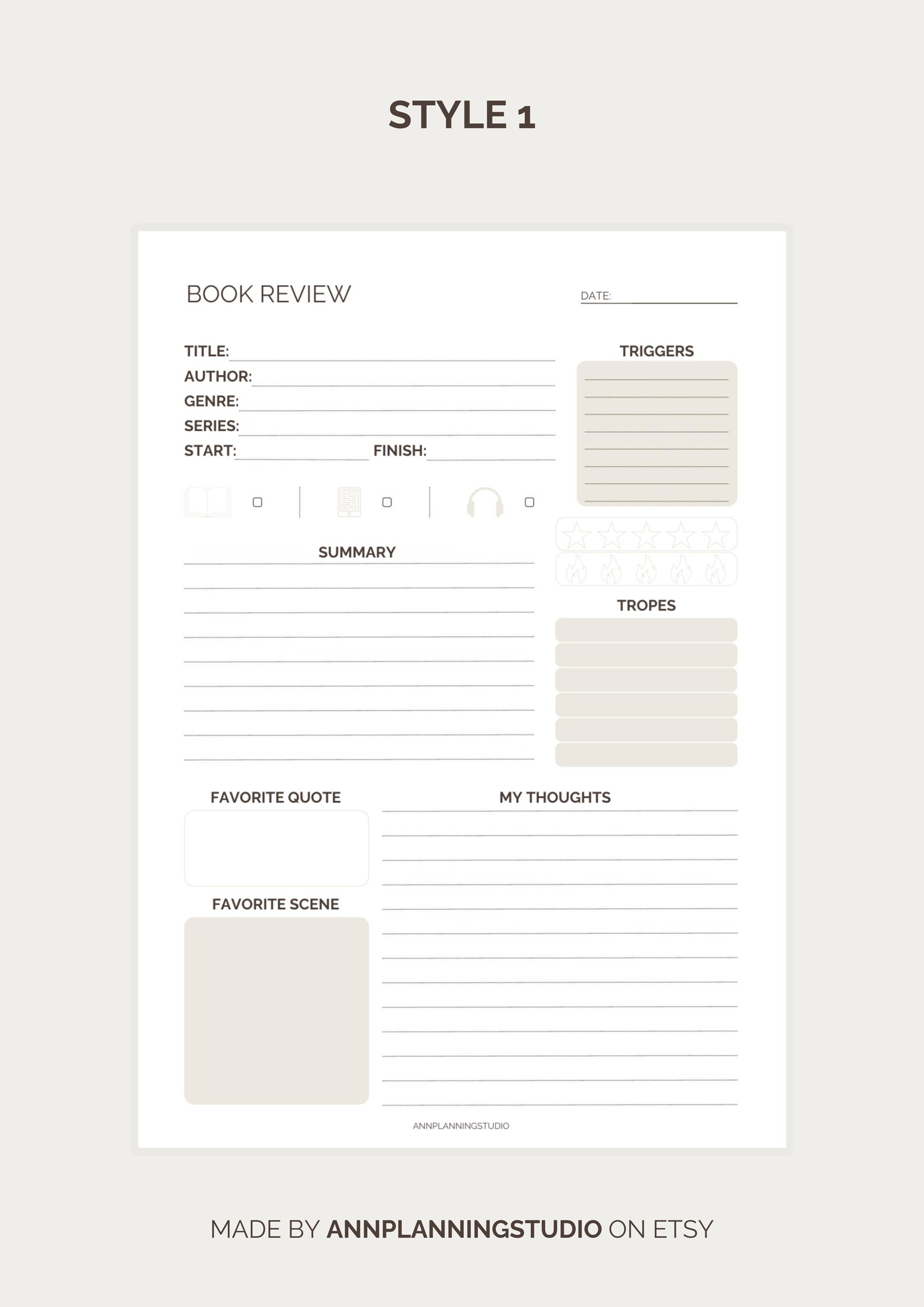 Printable Book Review With Tropes and Triggers, Reading Tracker ...