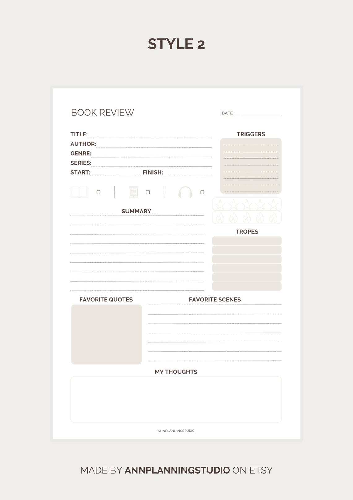 Printable Book Review With Tropes and Triggers, Reading Tracker ...